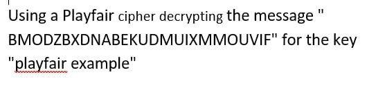 Solved 11 Using a Playfair cipher decrypting the message | Chegg.com
