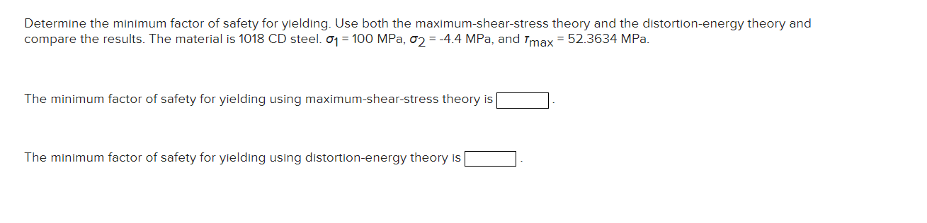 Solved Determine the minimum factor of safety for yielding. | Chegg.com