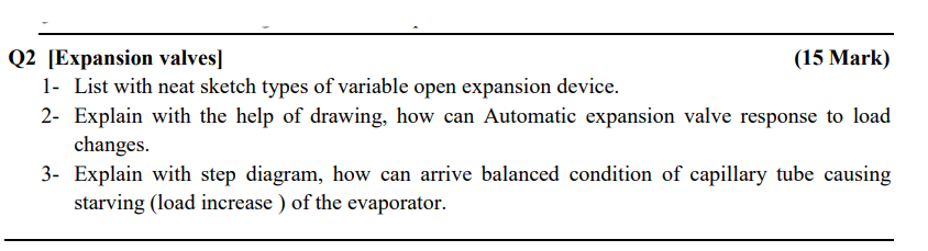 Solved Q2 [Expansion valves] (15 Mark) 1- List with neat | Chegg.com