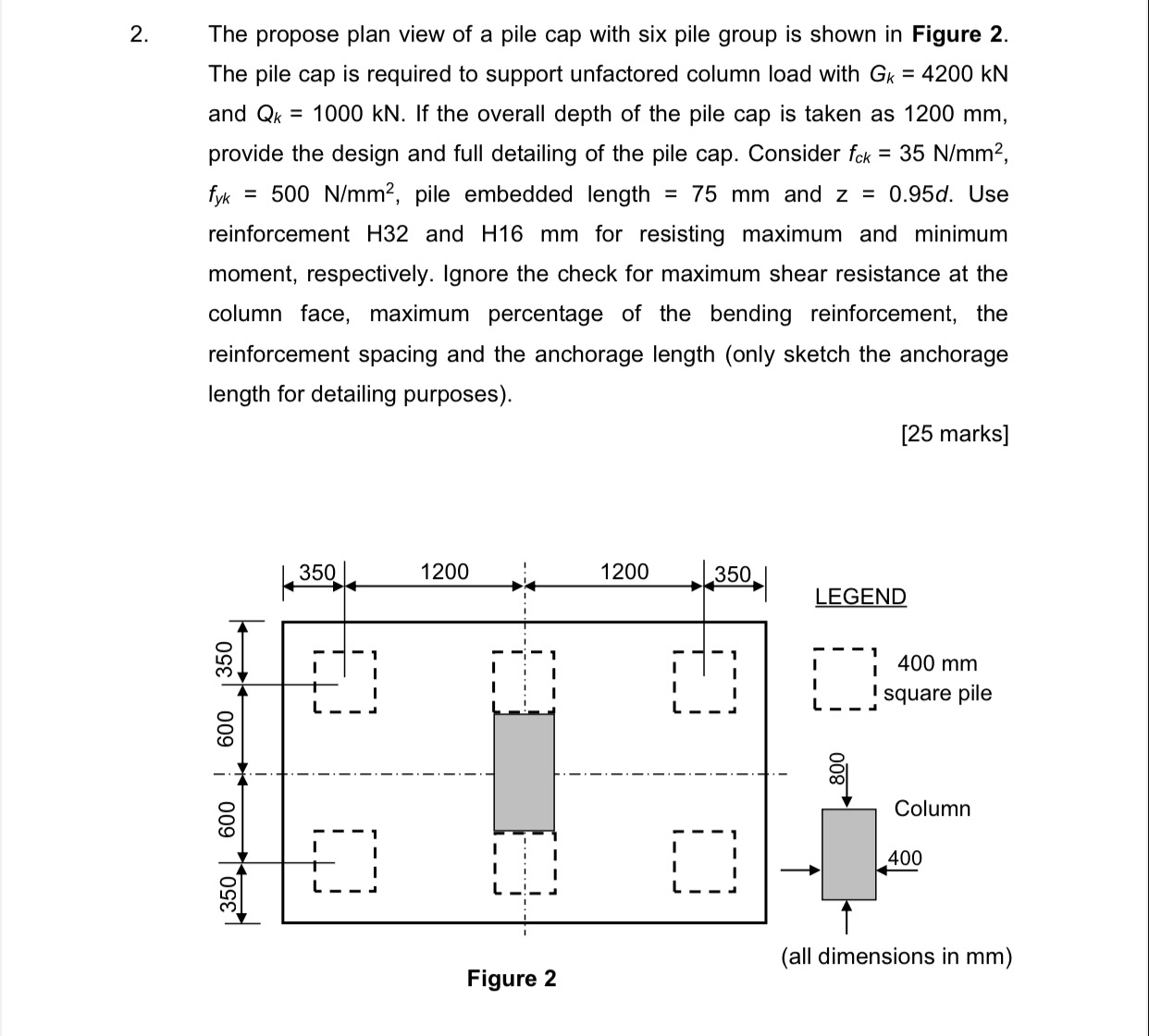 The propose plan view of a pile cap with six pile | Chegg.com