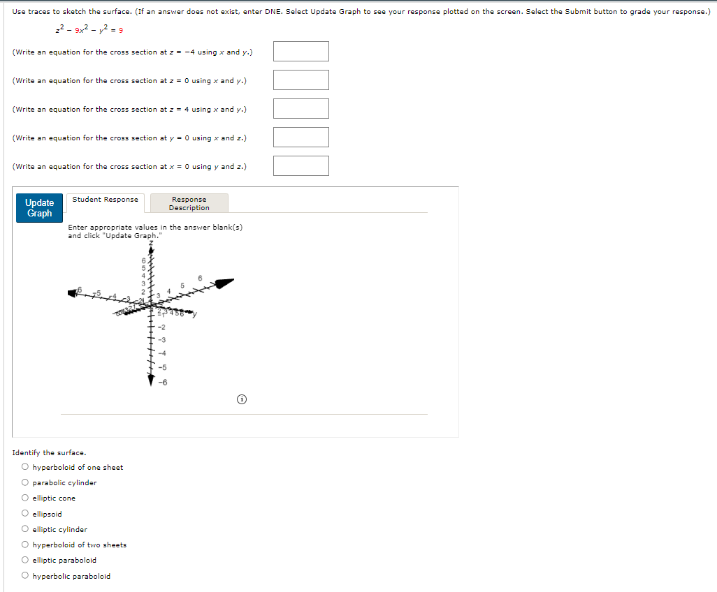 Solved z2−9x2−y2=9 (Write an equation for the cross section | Chegg.com