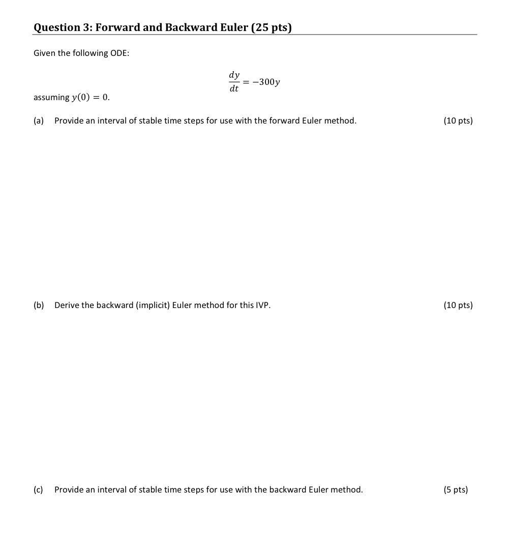 Solved Question 3: Forward and Backward Euler (25 pts) Given | Chegg.com