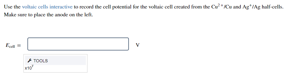 Solved Use the voltaic cells interactive to record the cell | Chegg.com