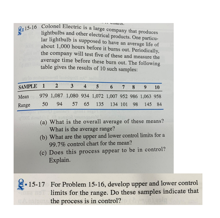 Solved BE SURE TO PROVIDE 1) UPPER AND LOWER CONTROL LIMITS | Chegg.com
