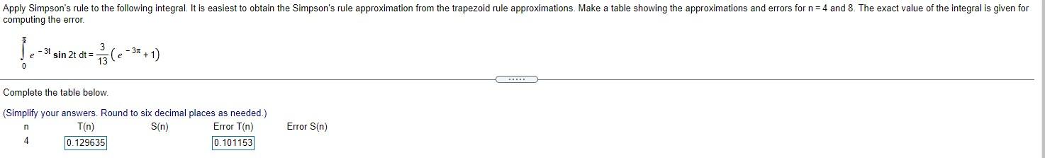 Solved Apply Simpson's rule to the following integral. It is | Chegg.com