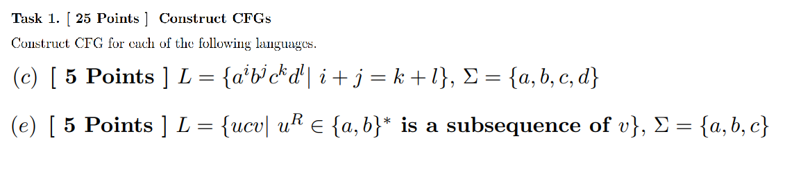 Solved Task 1. ( 25 Points ] Construct CFGS Construct CFG | Chegg.com