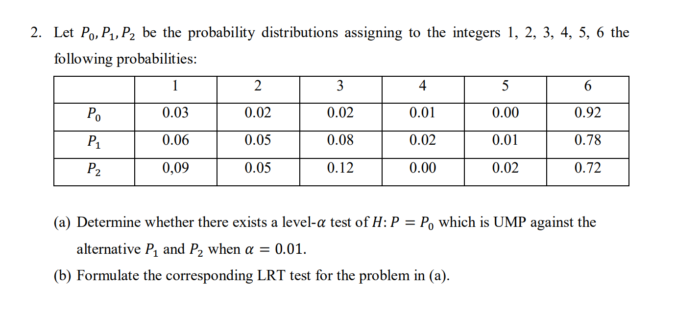2. Let Po, P1, P2 be the probability distributions | Chegg.com