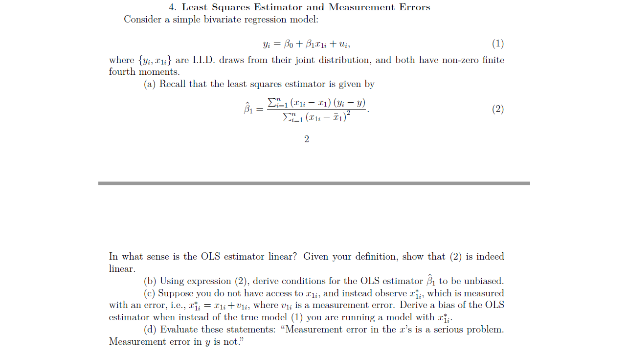 Solved 4. Least Squares Estimator and Measurement Errors | Chegg.com