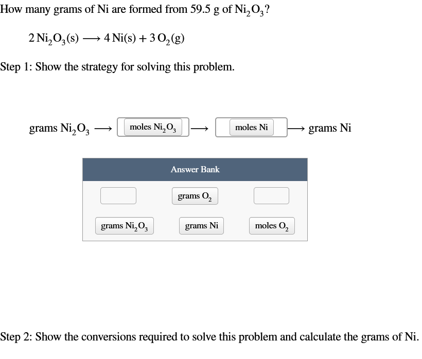 Solved How many grams of Ni are formed from 59.5 g of Ni2O3 | Chegg.com