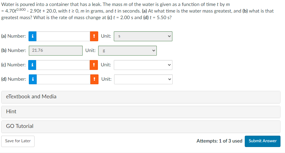 Solved Water is poured into a container that has a leak. The | Chegg.com