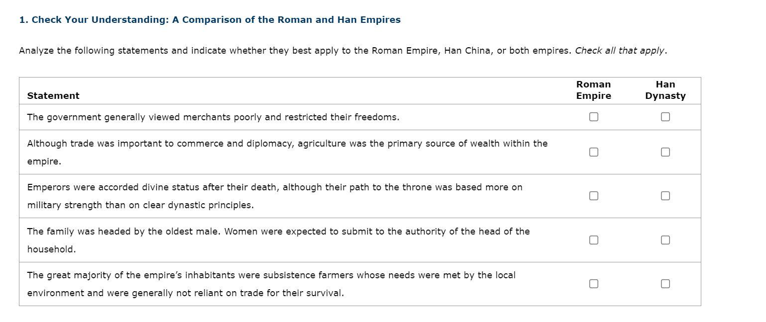 Solved 1. Check Your Understanding: A Comparison of the | Chegg.com