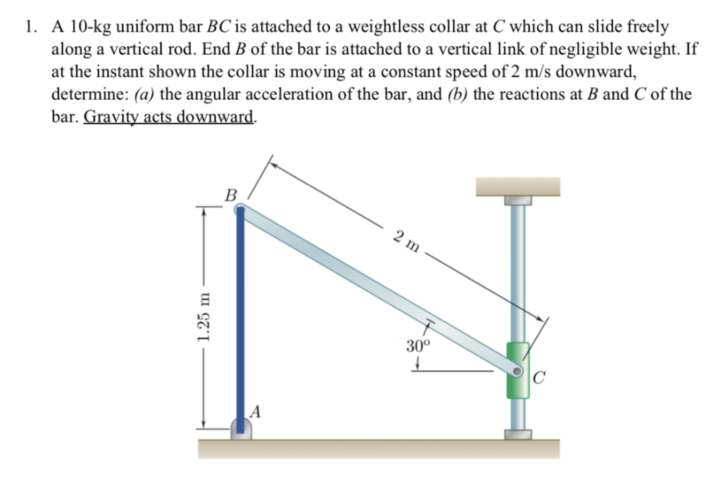 Solved A 10-kg uniform bar BC is attached to a | Chegg.com