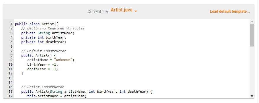 Solved Current file: Artist.java Load default template... | Chegg.com
