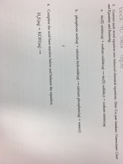 Solved 3. Convert each word equation into balanced chemical | Chegg.com