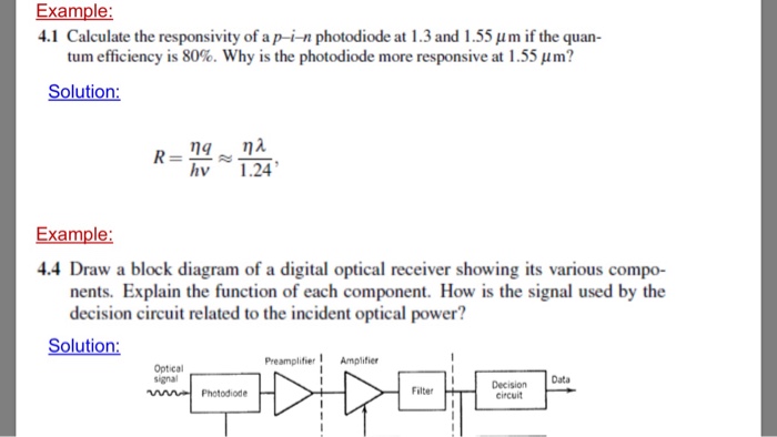 Solved Calculate the responsivity of a p-i-n photodiode at | Chegg.com