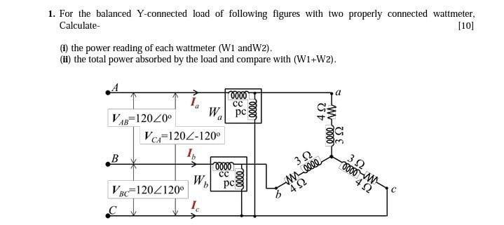 Solved 1. For the balanced Y-connected load of following | Chegg.com