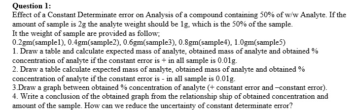 Solved Question 1: Effect of a Constant Determinate error on | Chegg.com