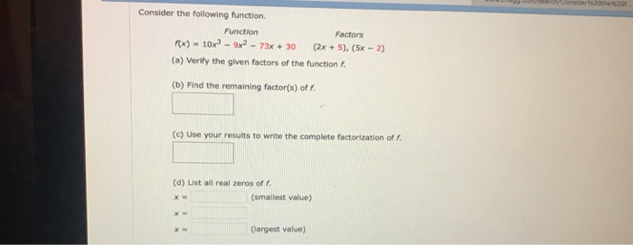 Solved Consider the following function Function Factors | Chegg.com