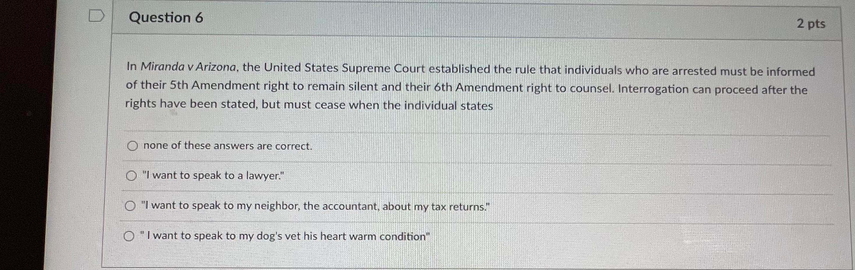 Solved In Miranda v Arizona, the United States Supreme Court | Chegg.com