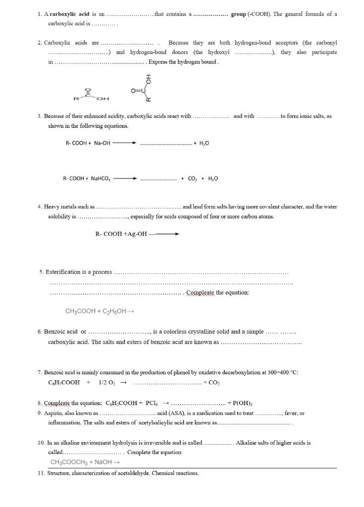 Solved that contains a ....... group (-COOH). The general | Chegg.com