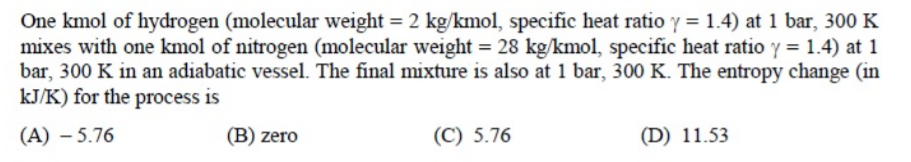 Solved One kmol of hydrogen (molecular weight = 2 kg/kmol, | Chegg.com