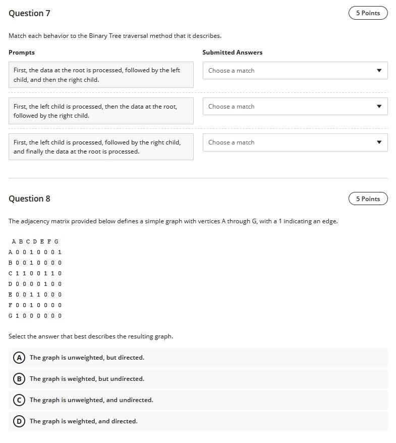 Solved Question 7 5 Points Match each behavior to the Binary | Chegg.com