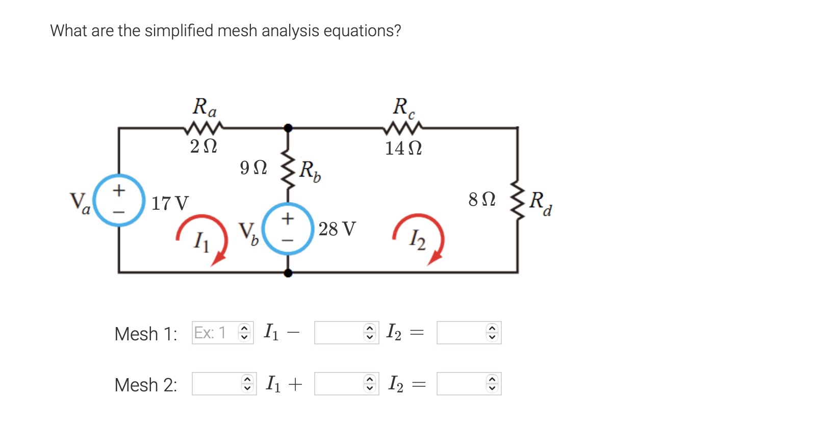 Solved What are the simplified mesh analysis equations? | Chegg.com