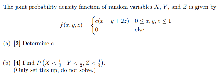 Solved The joint probability density function of random | Chegg.com