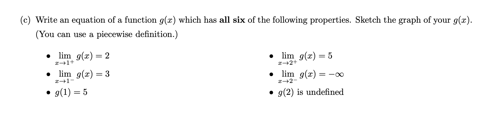 Solved (c) Write an equation of a function g(x) which has | Chegg.com