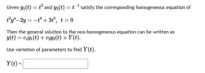 Solved Given y1(t)=t2 ﻿and y2(t)=t-1 ﻿satisfy the | Chegg.com