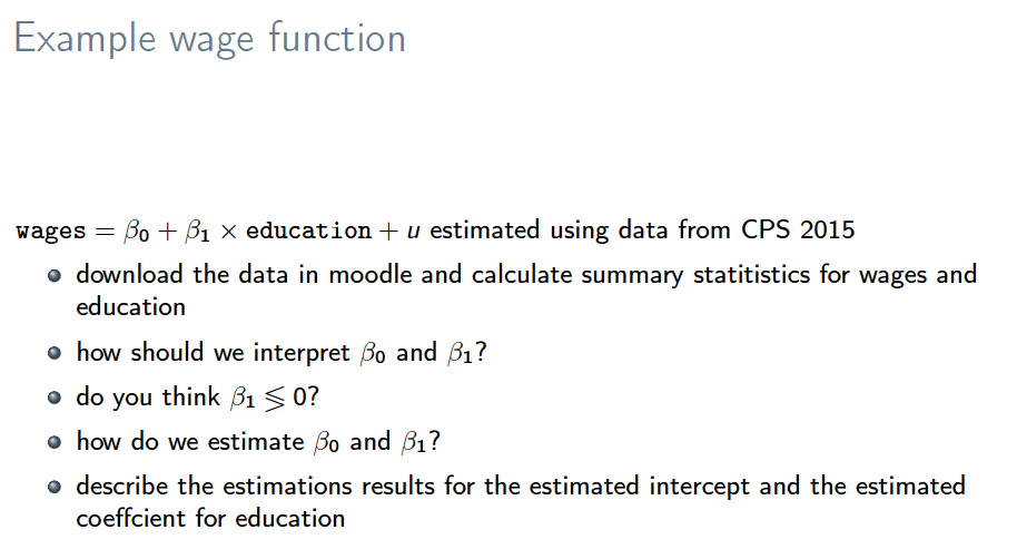 Solved Example wage function wages =β0+β1× education +u | Chegg.com