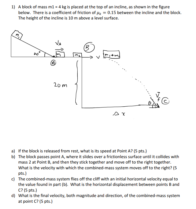 Solved 1) A block of mass m1 = 4 kg is placed at the top of | Chegg.com