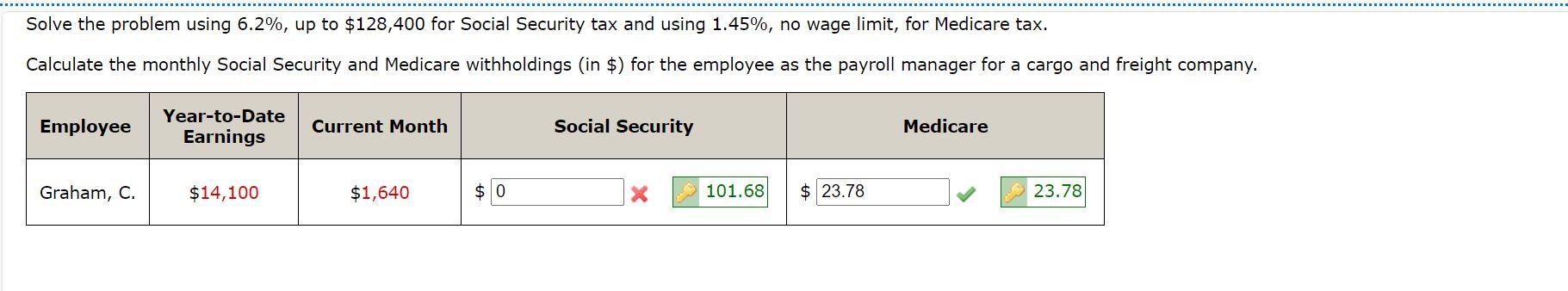 Solved Solve the problem using 6.2%, up to $128,400 for | Chegg.com