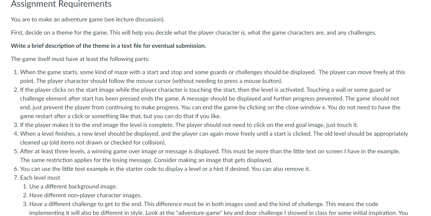 Solved Assignment Requirements You are to make an adventure | Chegg.com
