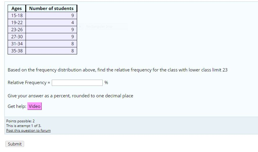 Solved Number of students Ages 15-18 19-22 4 23-26 27-30 | Chegg.com