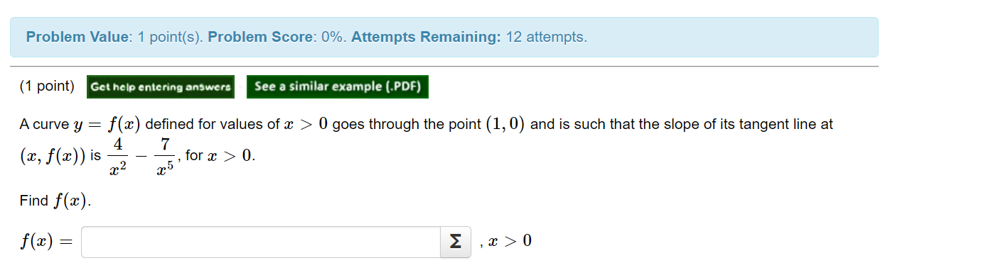 Solved A curve y=f(x) defined for values of x>0 goes through | Chegg.com