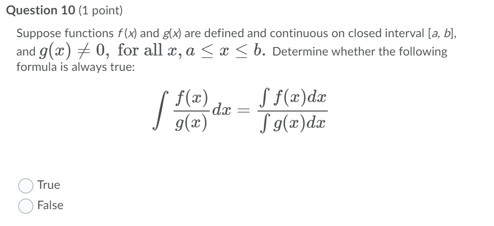 Solved Question 10 (1 point) Suppose functions f(x) and g(x) | Chegg.com
