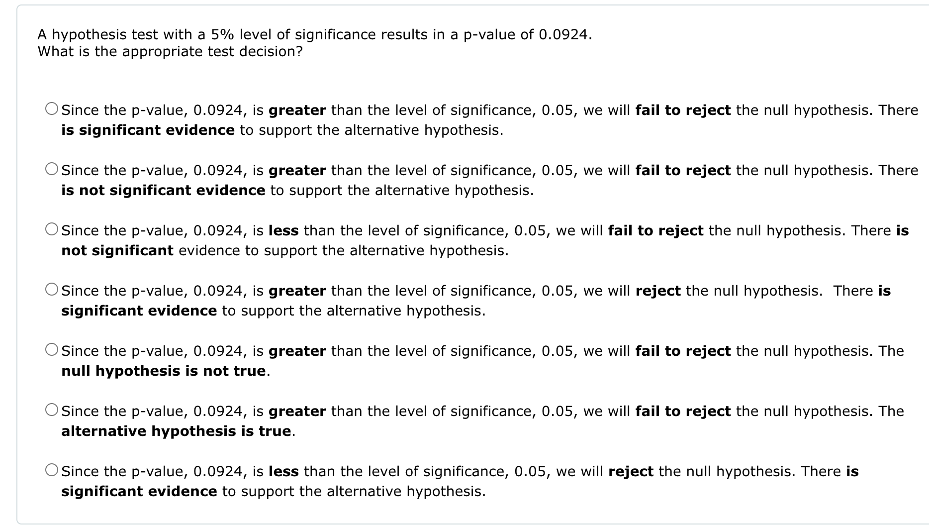 Solved A hypothesis test with a 5% ﻿level of significance | Chegg.com