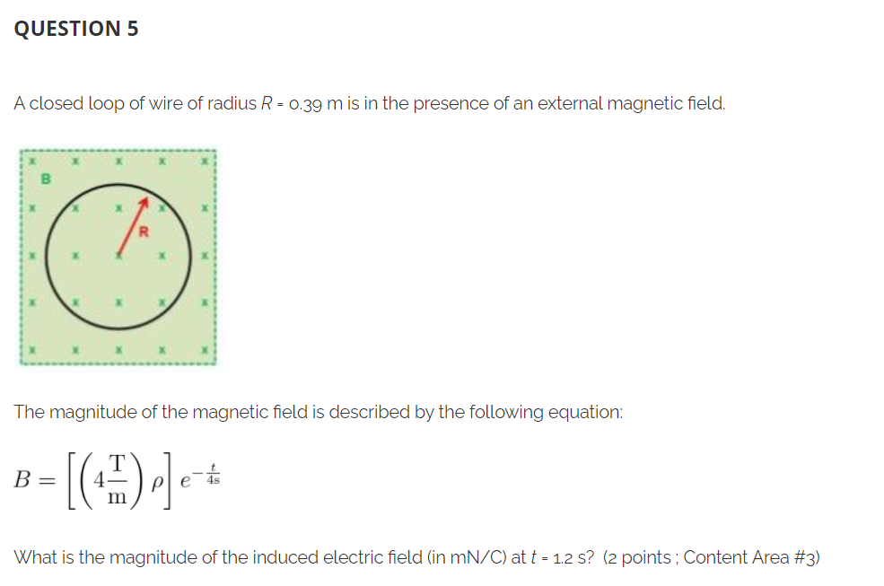 Solved QUESTION 5 A closed loop of wire of radius R = 0.39 m | Chegg.com