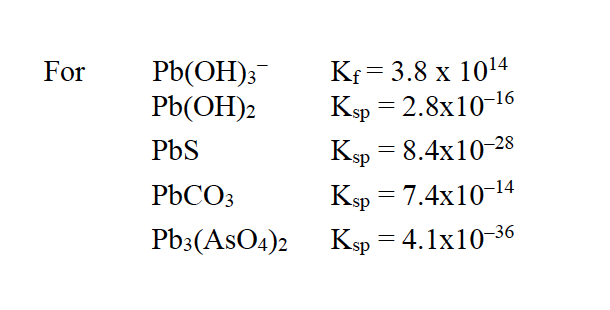 Solved For Pb(OH)3 Pb(OH)2 Pbs PbCO3 Pb3(AsO4)2 Ke= 3.8 x | Chegg.com