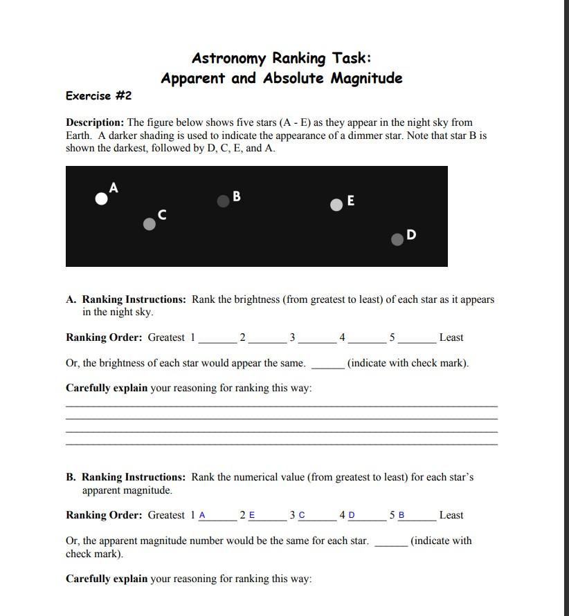 Solved Astronomy Ranking Task: Apparent and Absolute | Chegg.com