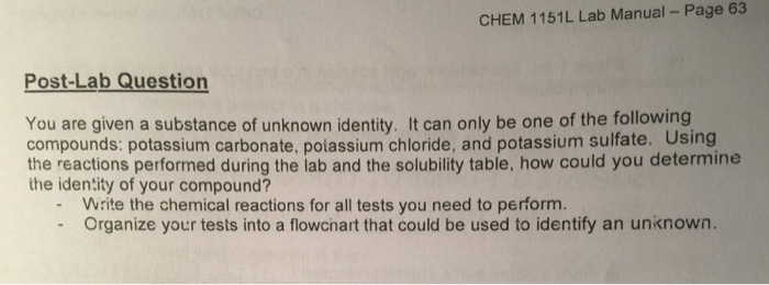 Solved CHEM 1151L Lab Manual- Page 63 Post-Lab Question You | Chegg.com Solved CHEM 1151L Lab Manual- Page 63 Post-Lab Question You | Chegg.com