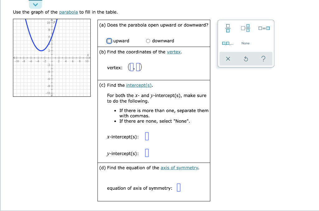 Solved Use the graph of the parabola to fill in the table. | Chegg.com