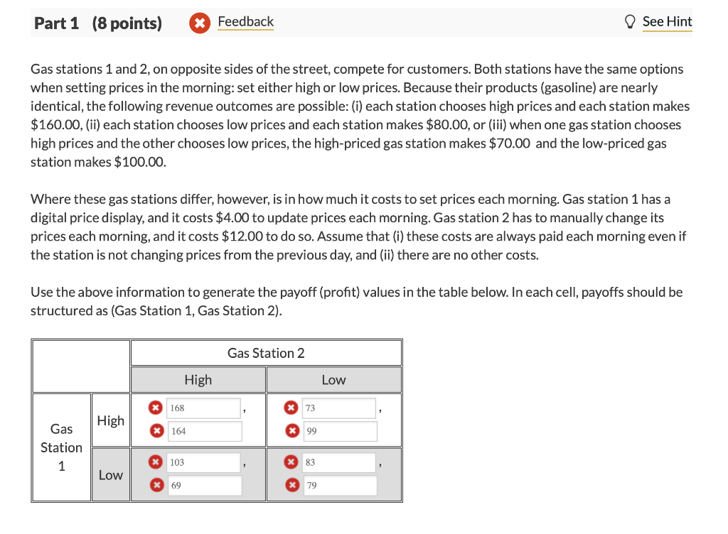 Solved (8 points) See Hint Feedback Part 1 Gas stations 1 | Chegg.com