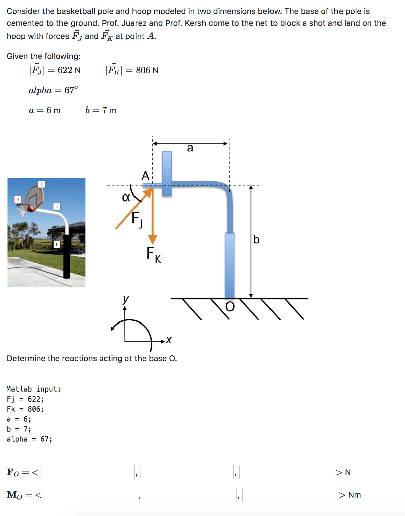 Solved Consider the basketball pole and hoop modeled in two | Chegg.com