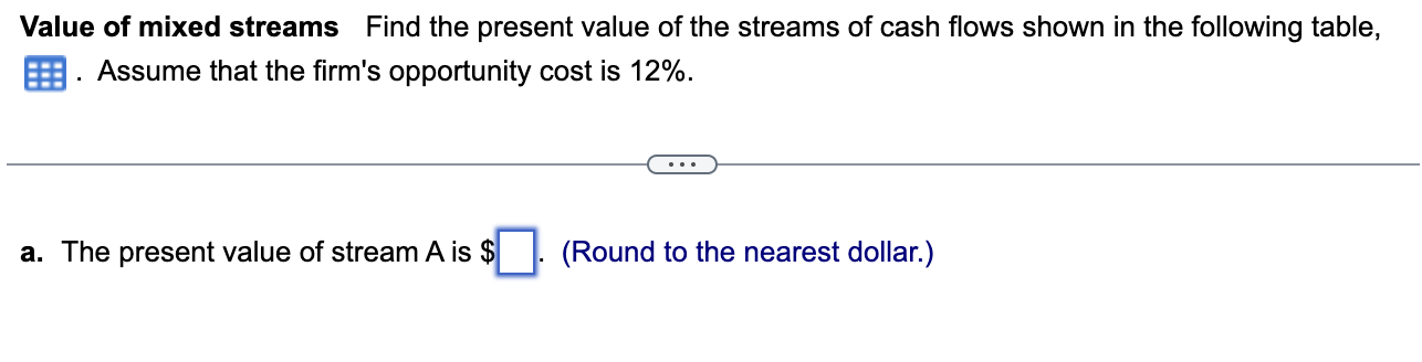 Solved Value of mixed streams Find the present value of the | Chegg.com