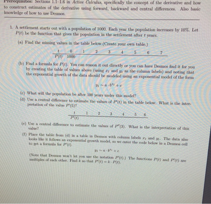 Prerequisites: Sections 1.1-1.6 in Active Calculus, | Chegg.com