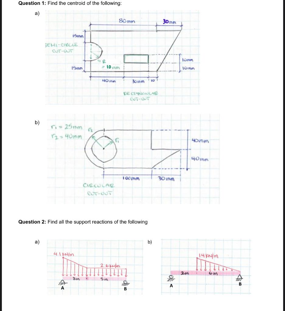 Solved Question 1: Find the centroid of the following: a) 80 | Chegg.com