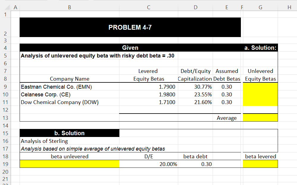 Solved 4-7 Estimating the Unlevered Beta The CFO of Sterling | Chegg.com