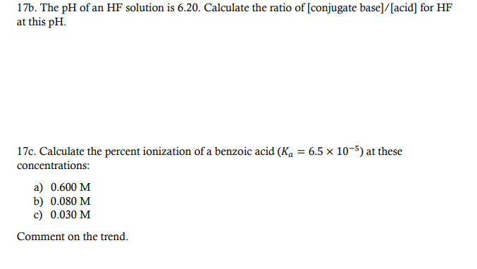 Solved 176. The pH of an HF solution is 6.20. Calculate the | Chegg.com